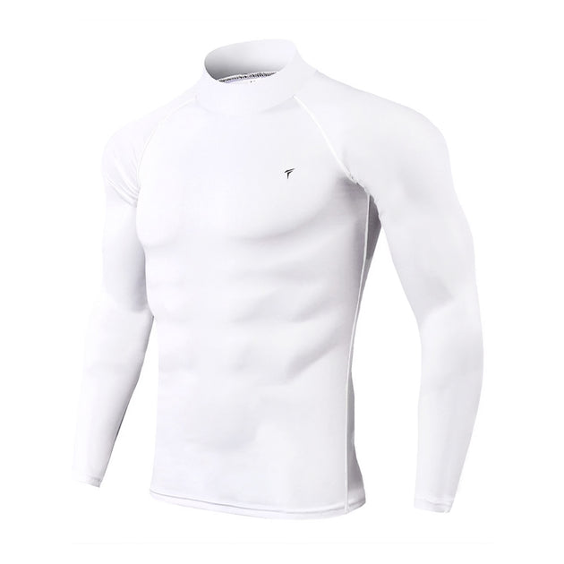 Full Sleeve White Mock Neck Compression Tee