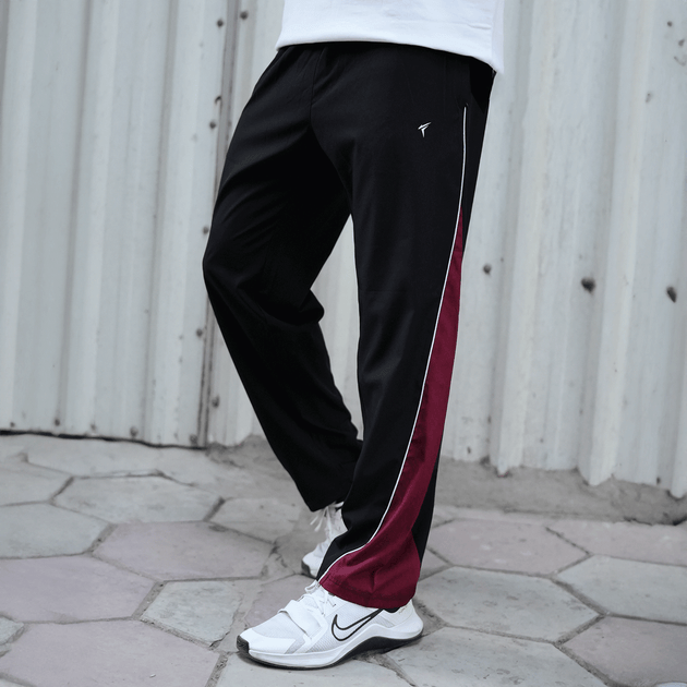 Tf-Premium Black Micro Bottoms With Side Maroon Panel and White Piping