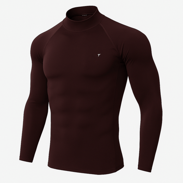Full Sleeve Maroon Mock Neck Compression Tee