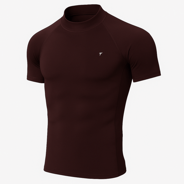 Half Sleeve Maroon Mock Neck Compression Tee