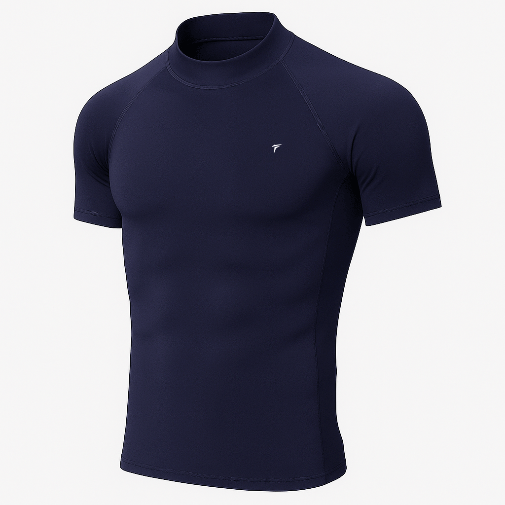 Half Sleeve Navy Mock Neck Compression Tee