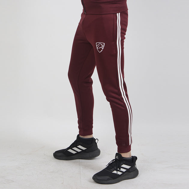 Maroon Poly Fleece Tracksuit With Two White Stripes