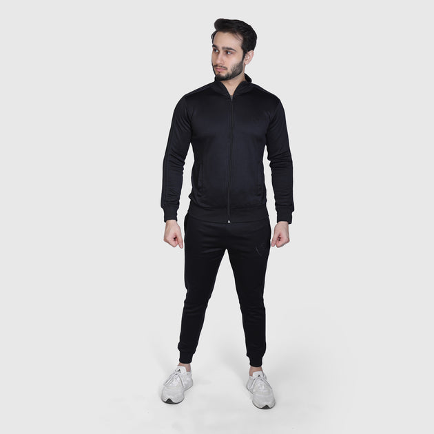 Three Stripes All Black Poly Fleece Tracksuit